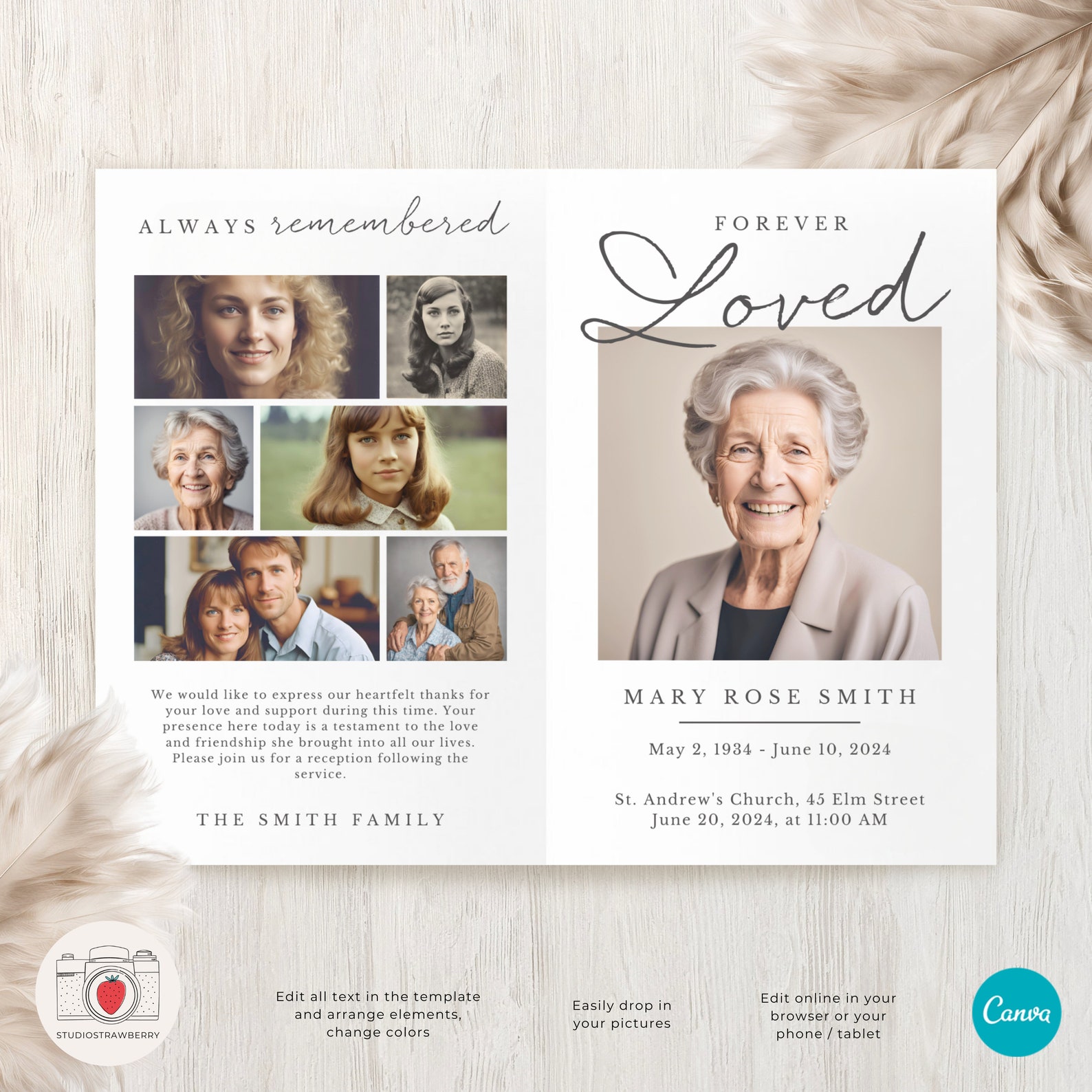 Editable Funeral Program Template With Photo Collage | Customizable ...
