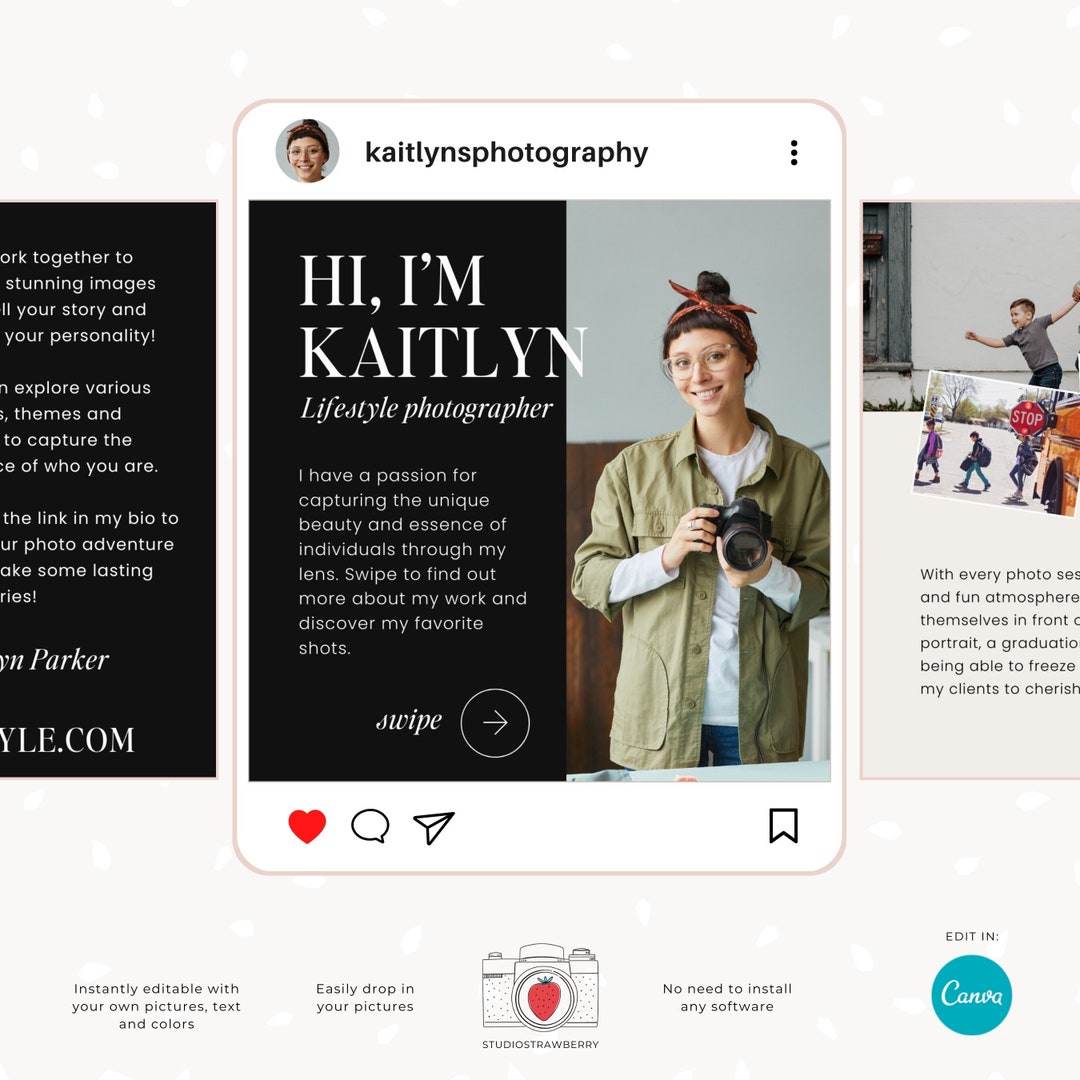 Photography Instagram Carousel Template, Introduction Post, Editable ...