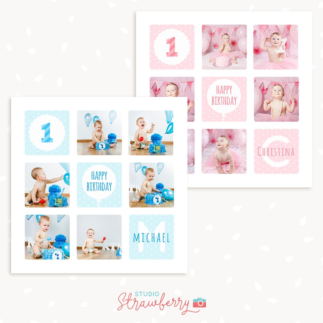 Cake Smash Photo Collage Template, First Birthday, Cake Smash Collage ...