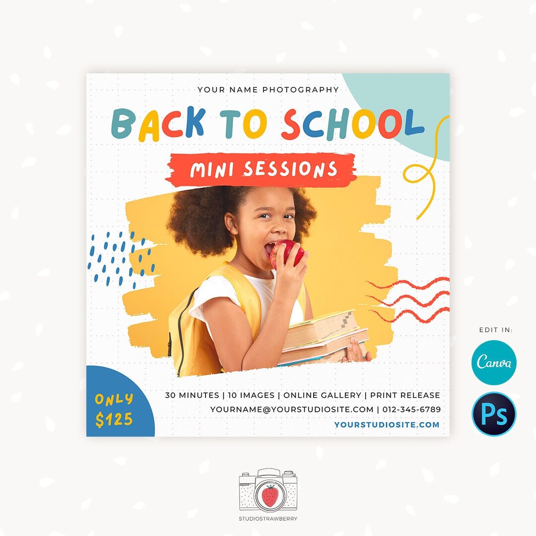 Back to School Mini Session Template, School Photography Template, Kids ...