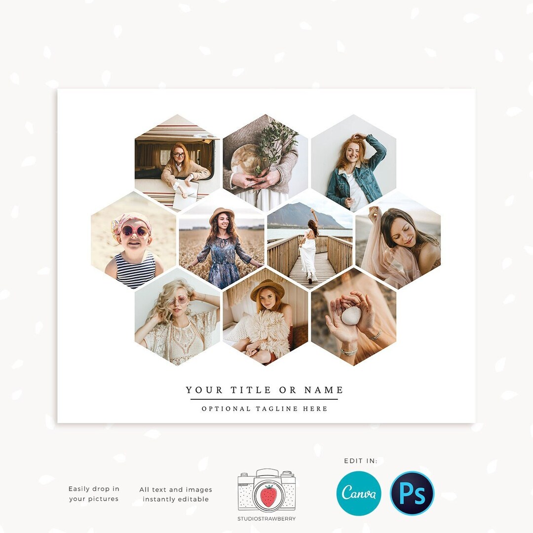 Honeycomb Collage Template, Canva, 8x10 Honeycomb Photo Collage ...