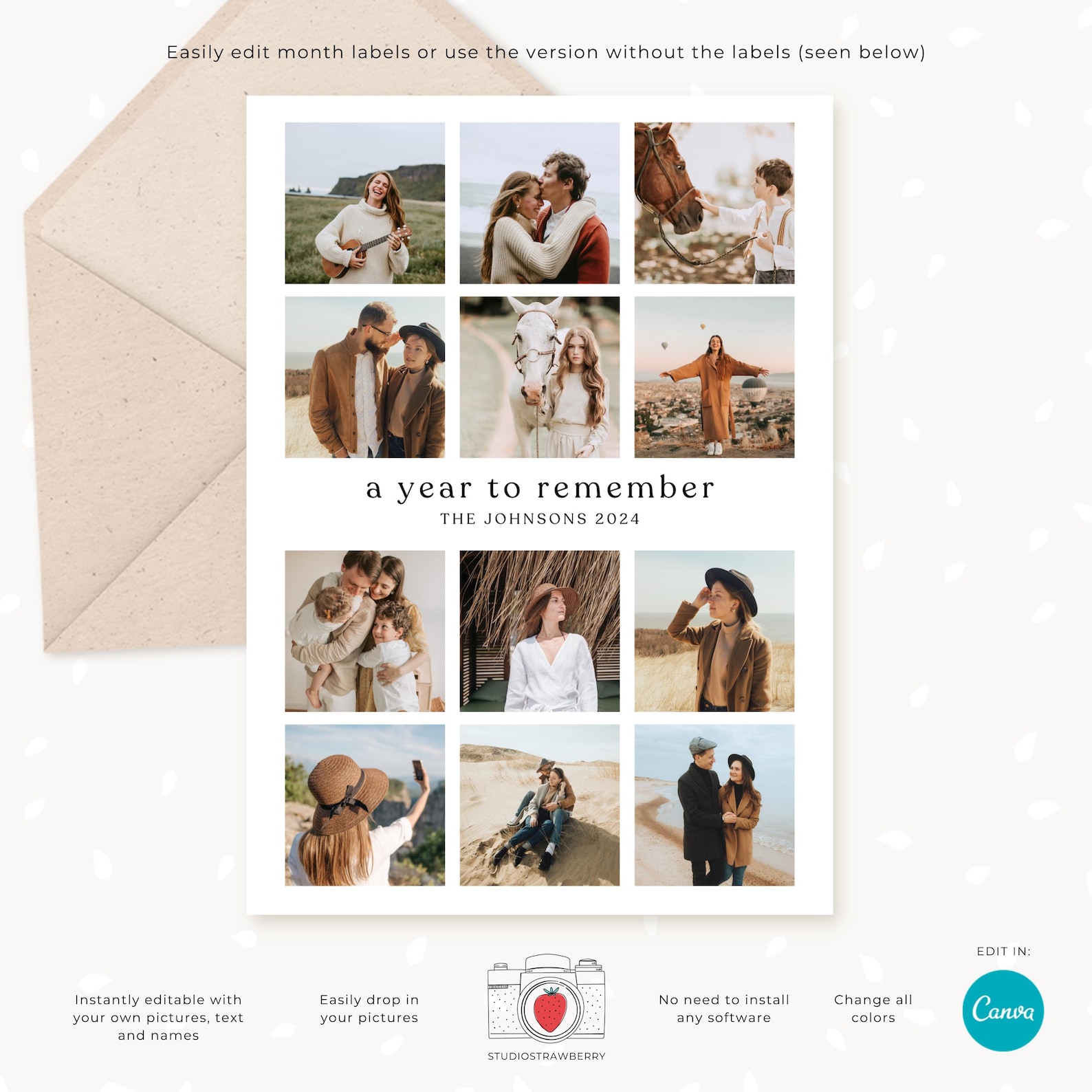 Minimalist Year in Review Photo Card Template, Monthly Photo Keepsake ...