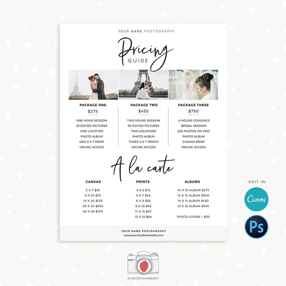 Photography Pricing Template Price Guide List For Photographers 