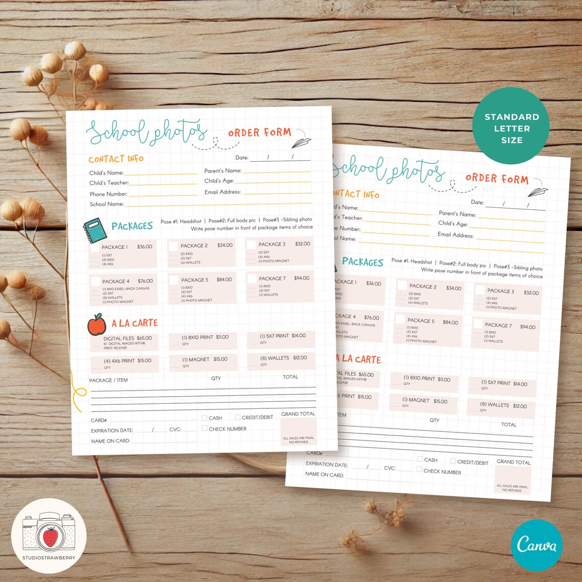 Printable School Photo Order Form, School Picture Pricing Template ...