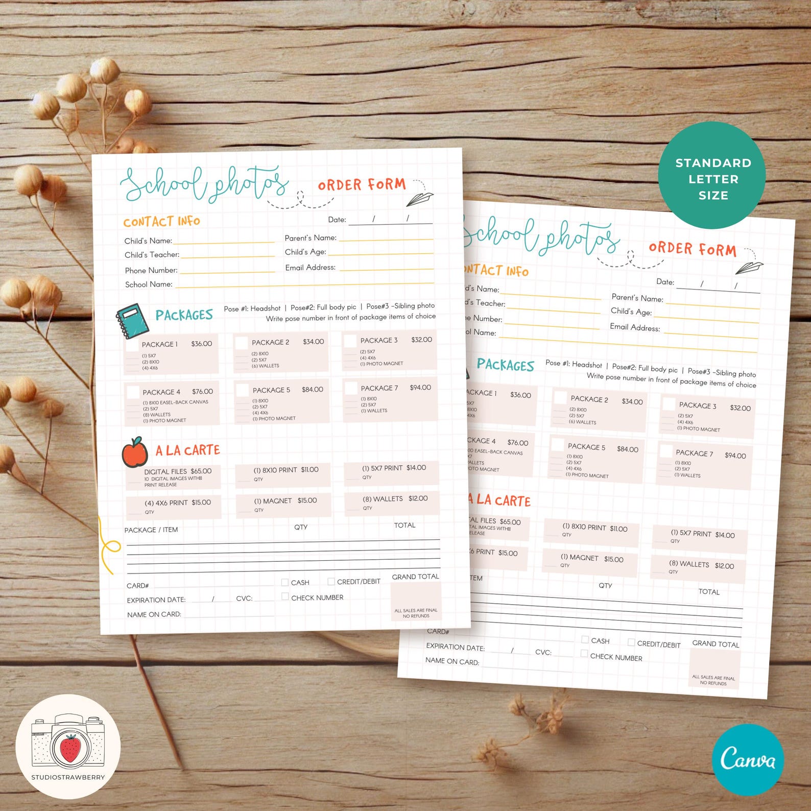 Printable School Photo Order Form, School Picture Pricing Template ...