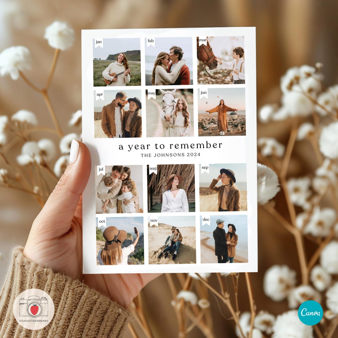 Minimalist Year in Review Photo Card Template, Monthly Photo Keepsake ...