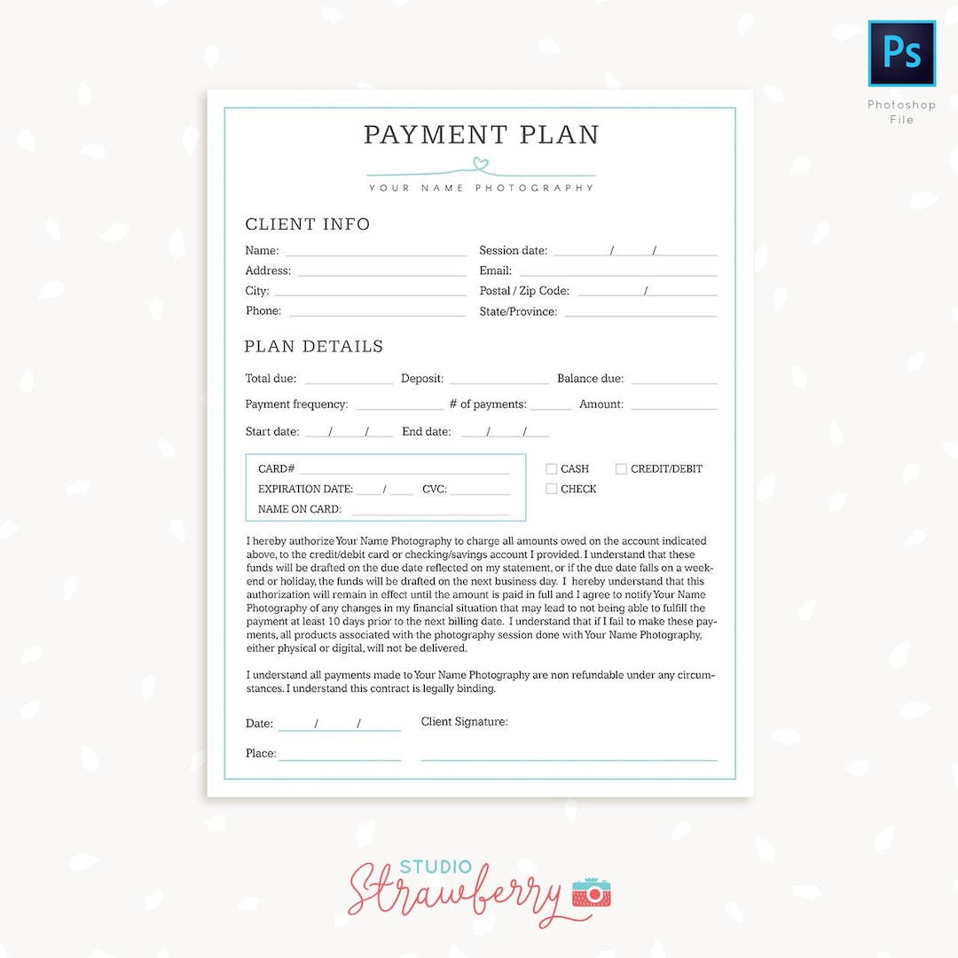 Payment Plan Templates, Photography Forms, Payment Plan Form for ...