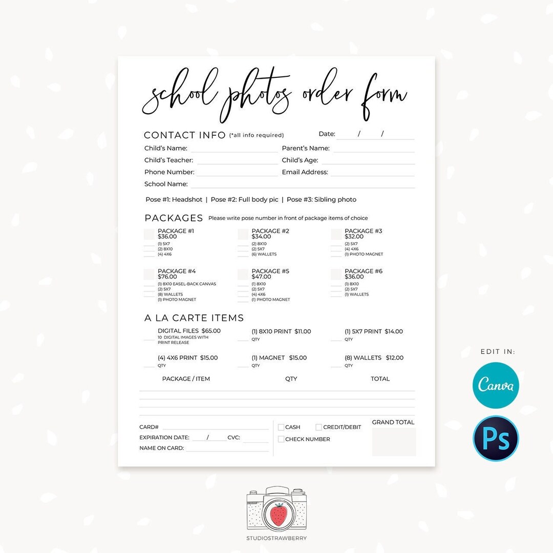 School Photography Order Form, Photography Forms, School Photographer ...