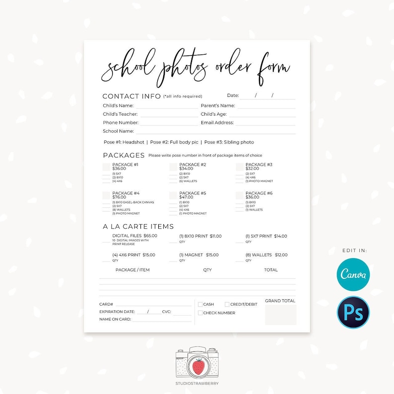 School Photography Order Form, Photography Forms, School Photographer ...