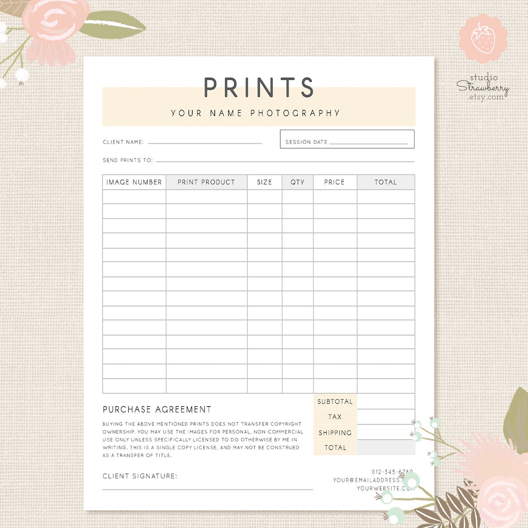 Order Form Template, Photography Order Form, Photography Forms ...