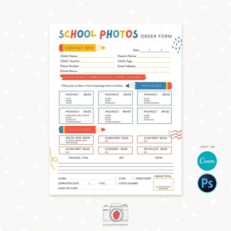 School Photography Order Form, Photography Forms, School Photographer ...