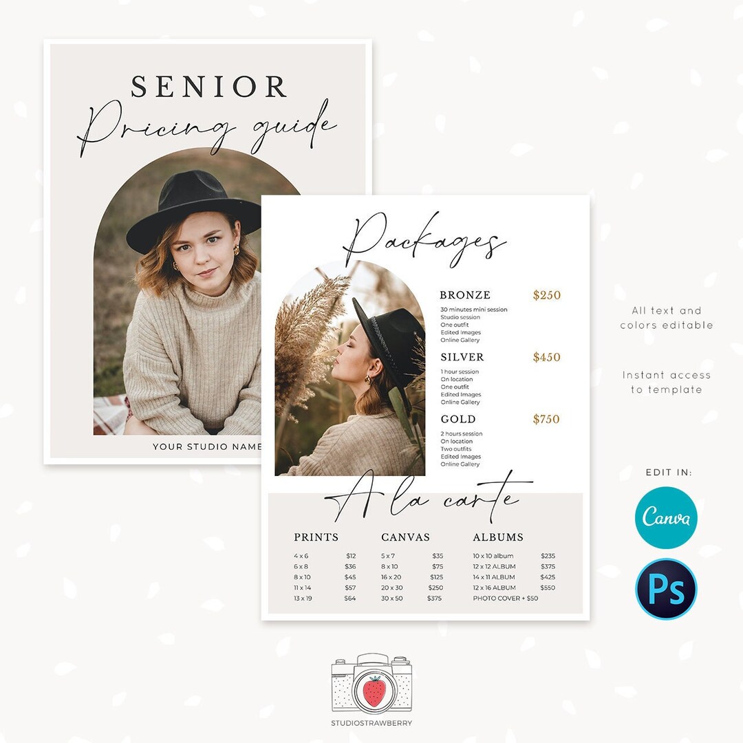 Senior Pricing Guide Template for Photographers, Senior Graduate ...