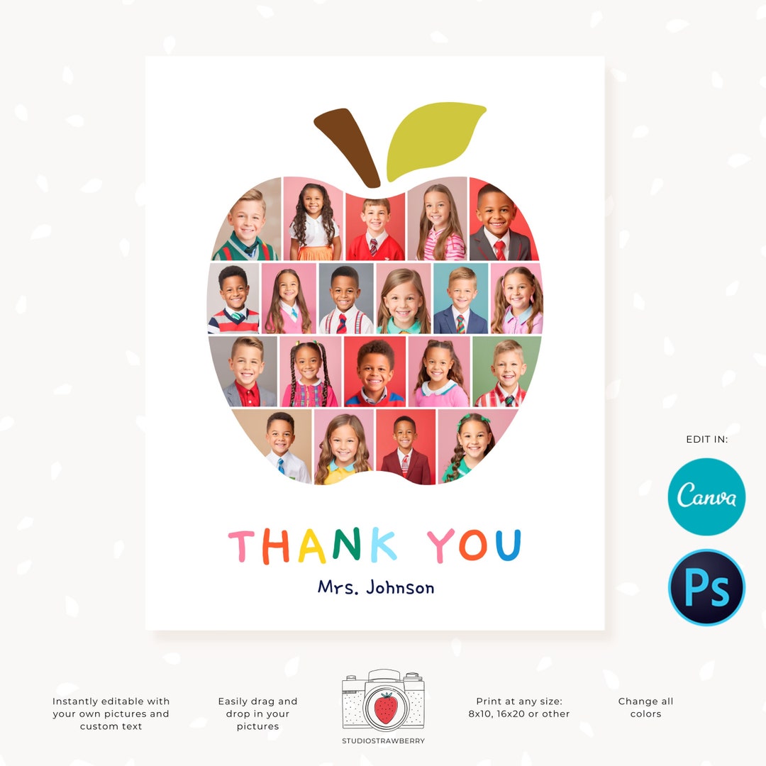 Editable Teacher Appreciation Photo Collage Custom Thank You Gift From ...