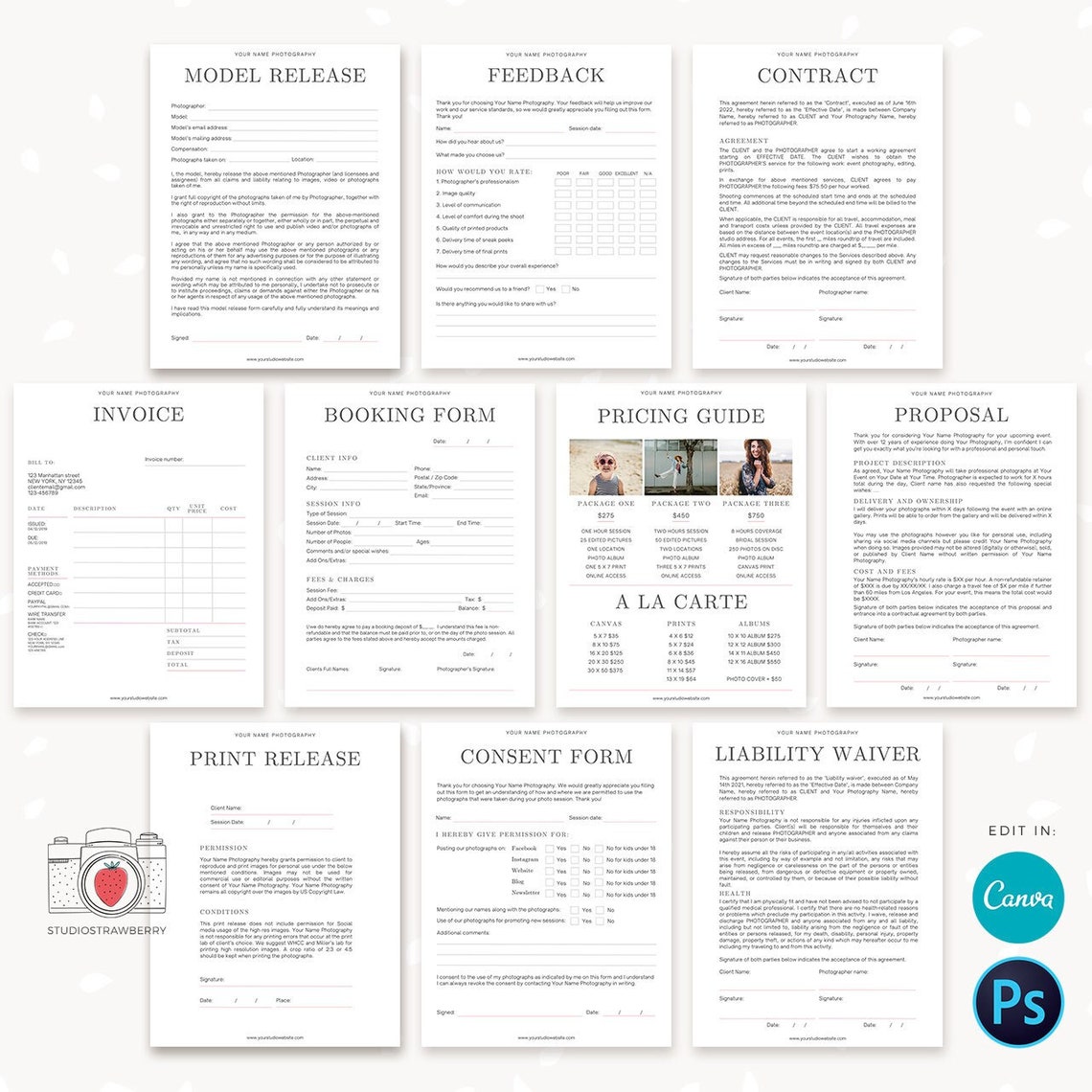 Photography Business Forms Bundle Photography Forms Template - Etsy