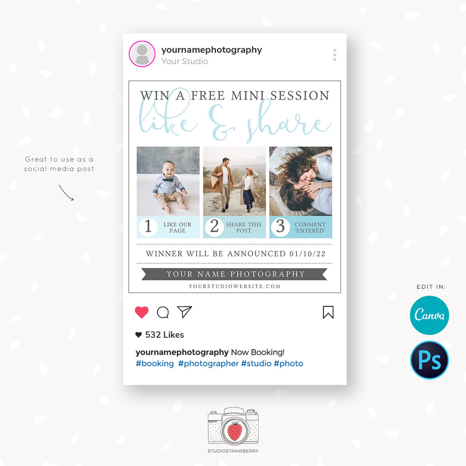 Contest Template Giveaway Template Facebook Template Social - Etsy