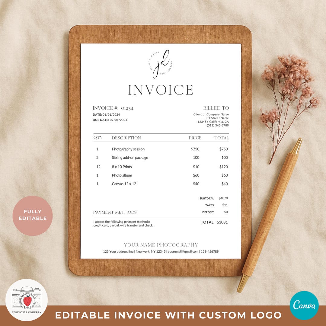 Minimalistic Invoice Template With Customizable Logo | Professional ...