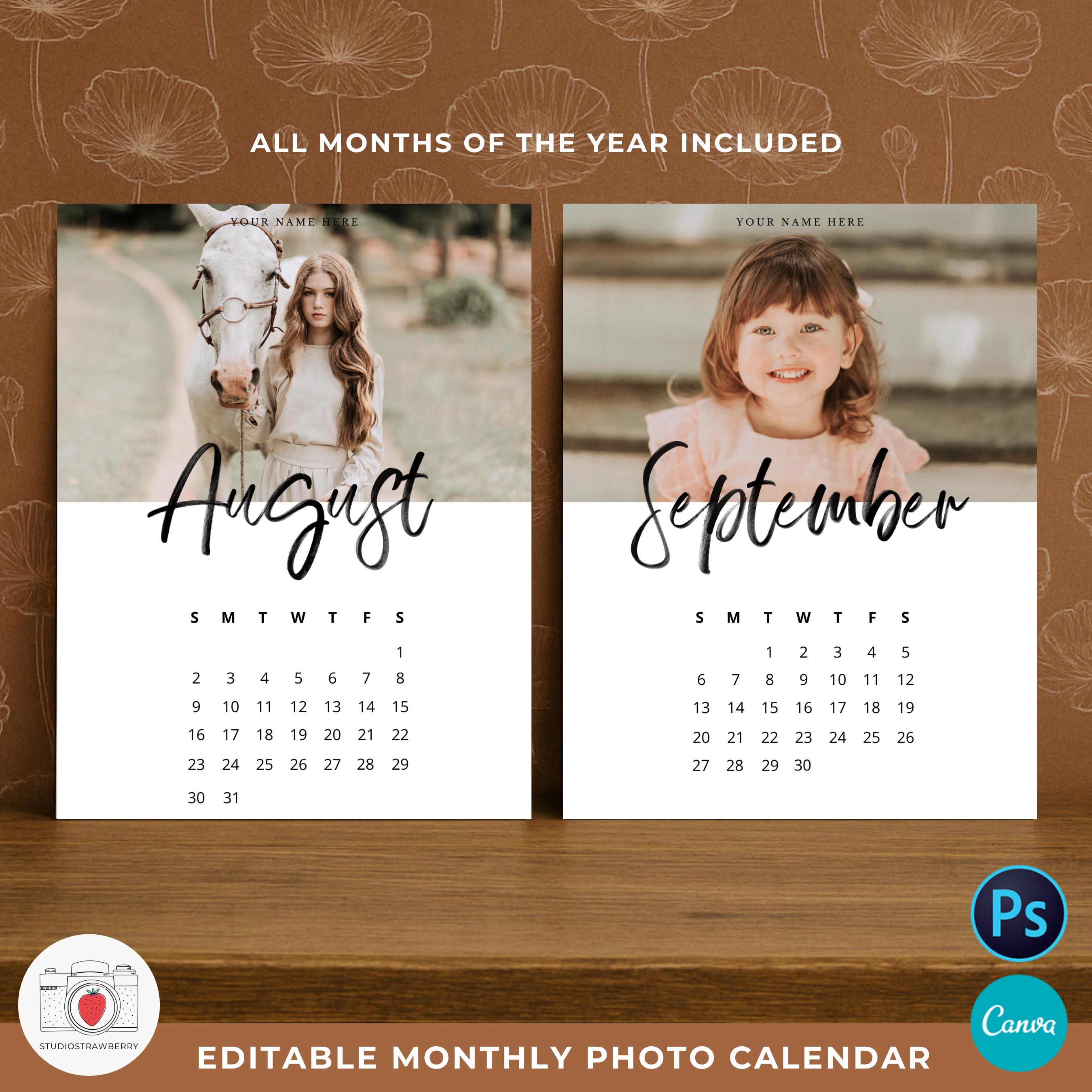Plantilla de calendario fotográfico mensual editable, calendario ...