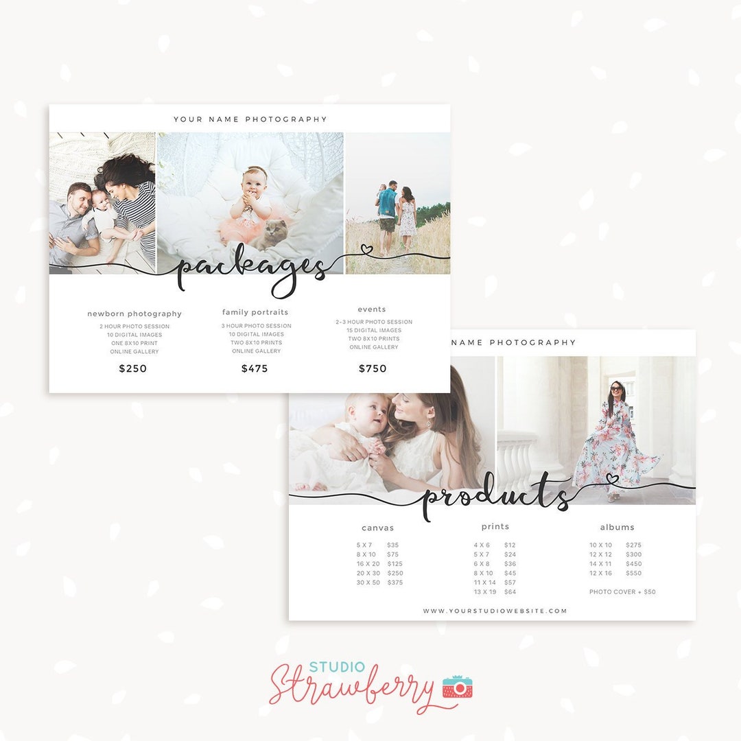 Photography Price List Template, 5x7 Pricing Card, Pricing Guide ...