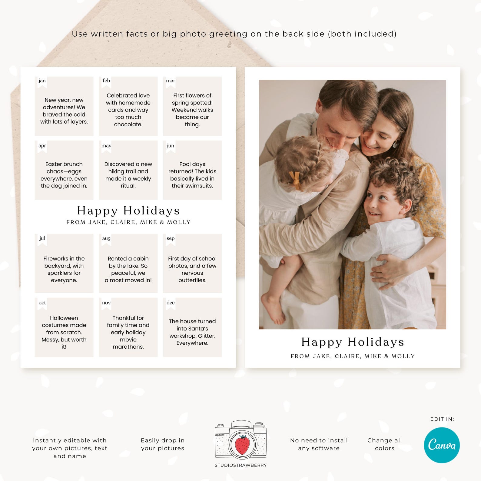 Minimalist Year in Review Photo Card Template, Monthly Photo Keepsake ...