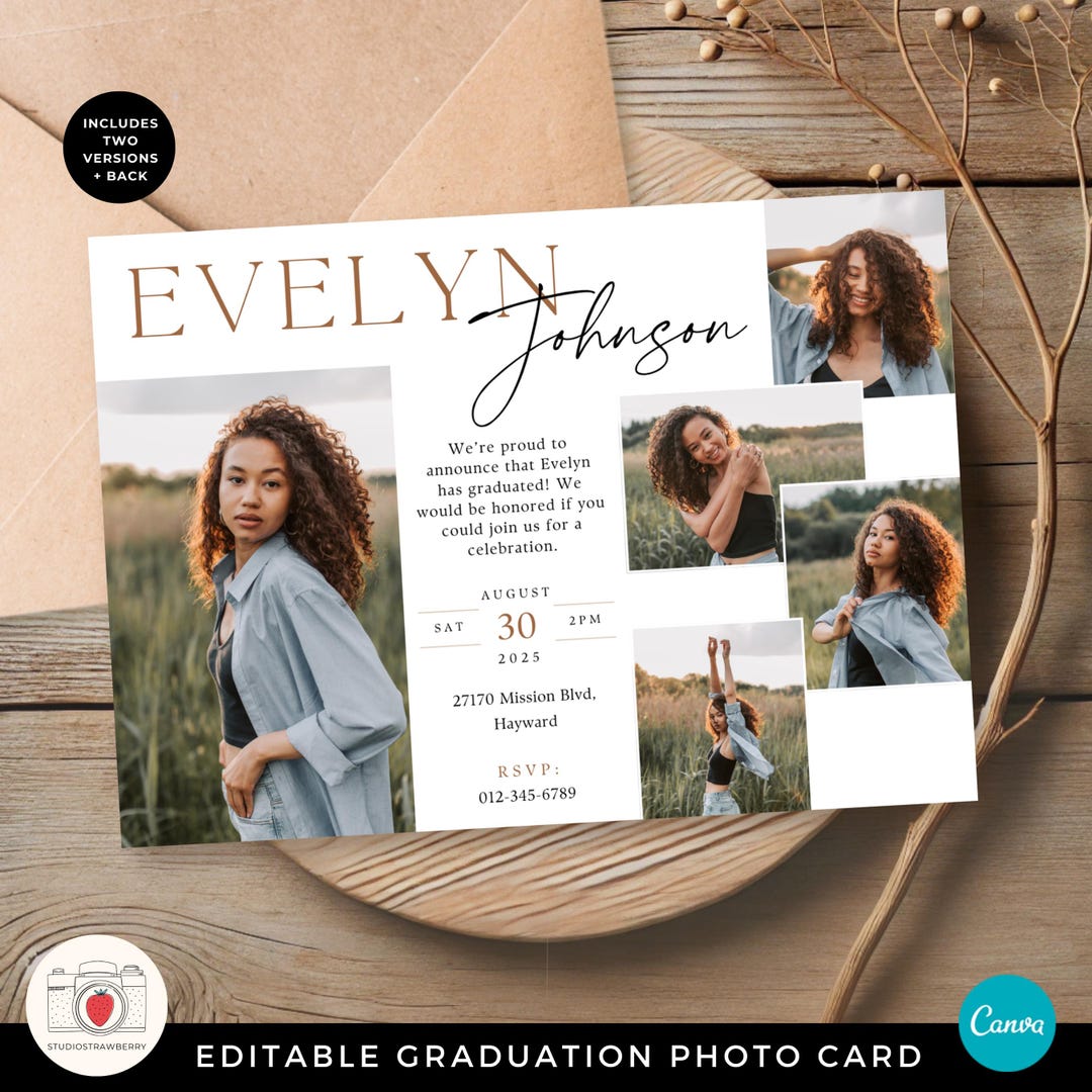 Editable Graduation Announcement Photo Card | Horizontal Graduation ...