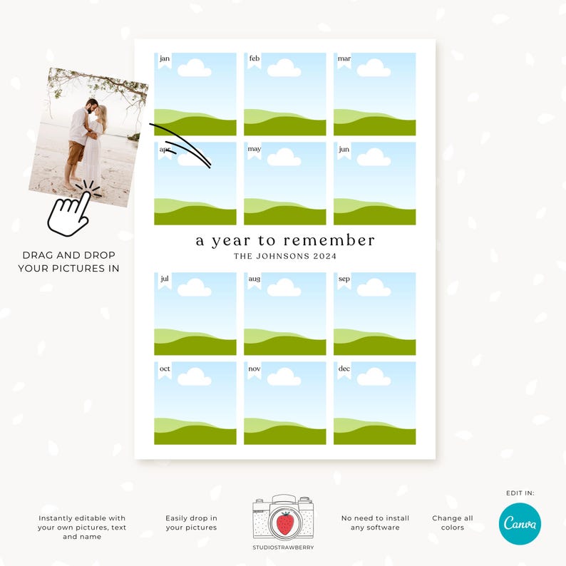 Minimalist Year in Review Photo Card Template, Monthly Photo Keepsake ...