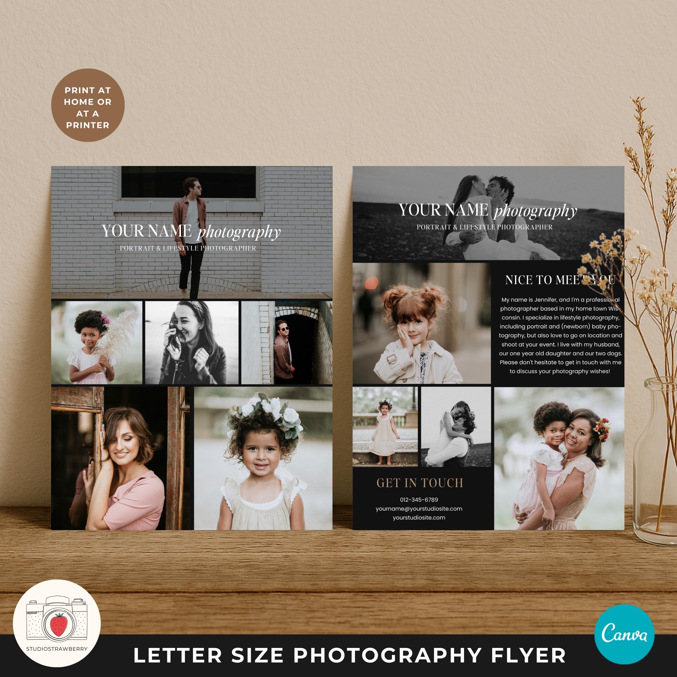 Editable Photography Flyer Canva Template – Black Portrait Photographer ...