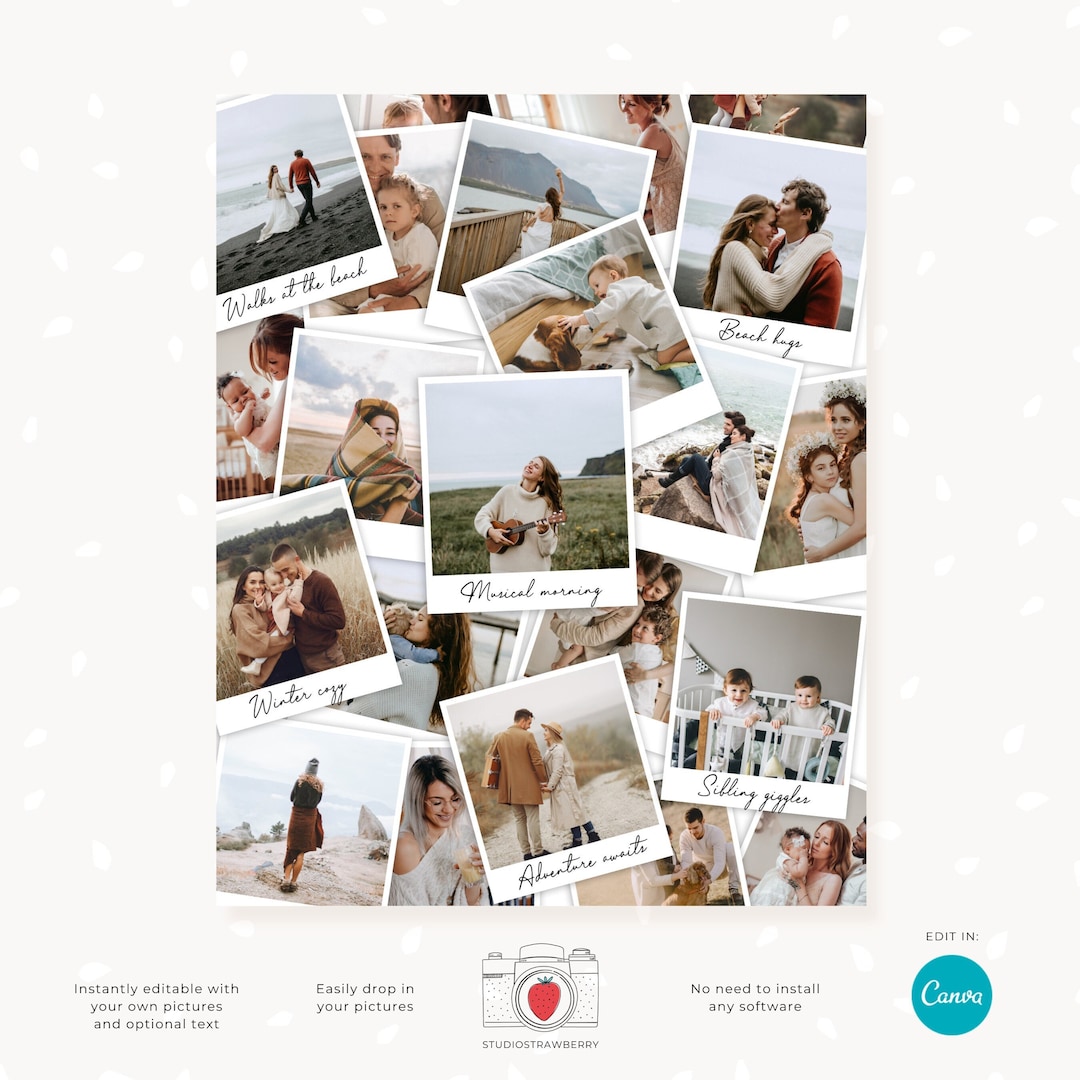 Stacked Pics Photo Collage Template, Polaroids Collage, Canva, Pile of ...