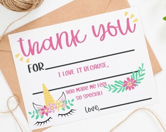 Mermaid PRINTABLE Thank You Cards for Kids Fill in the Blank | Etsy