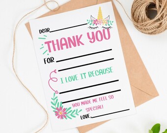 Mermaid PRINTABLE Thank You Cards for Kids Fill in the Blank | Etsy