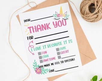 Mermaid PRINTABLE Thank You Cards for Kids Fill in the Blank | Etsy