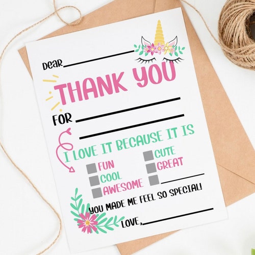 Rainbow PRINTABLE Thank You Cards for Kids Fill in the Blank - Etsy
