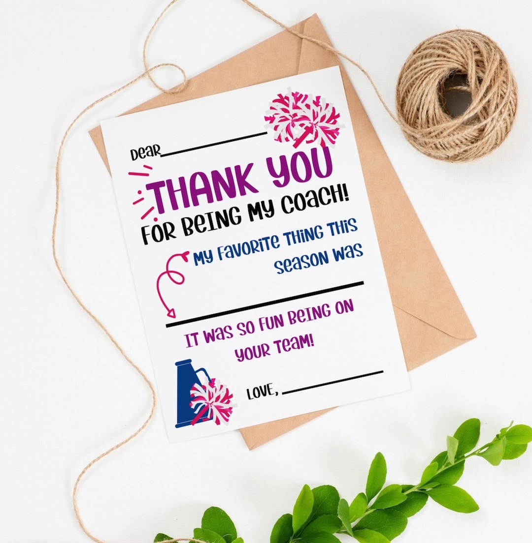 Cheer PRINTABLE Thank You Card for Coach INSTANT DOWNLOAD Kids Cards ...