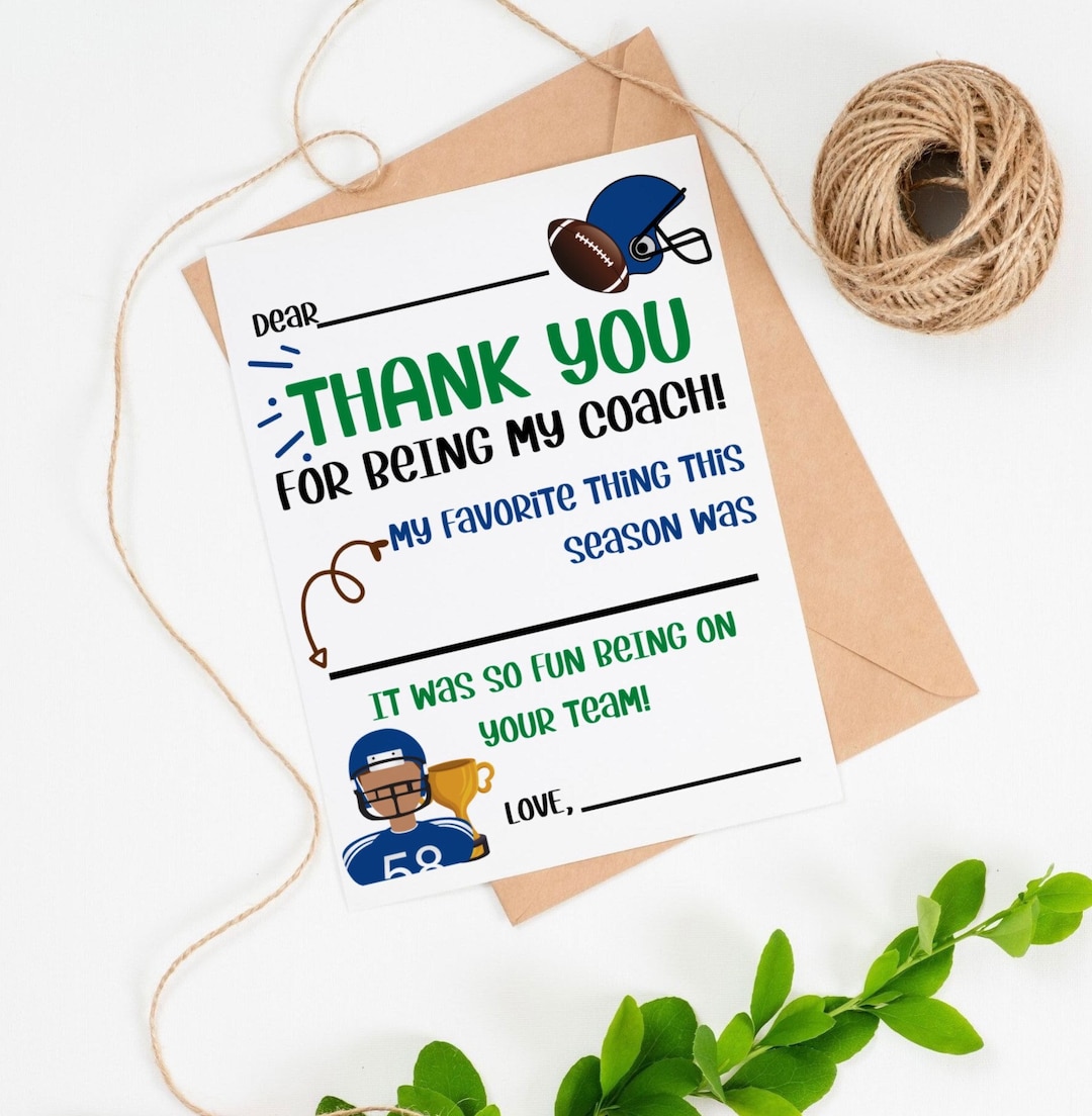 Football PRINTABLE Thank You Card for Coach, INSTANT DOWNLOAD, Kids ...