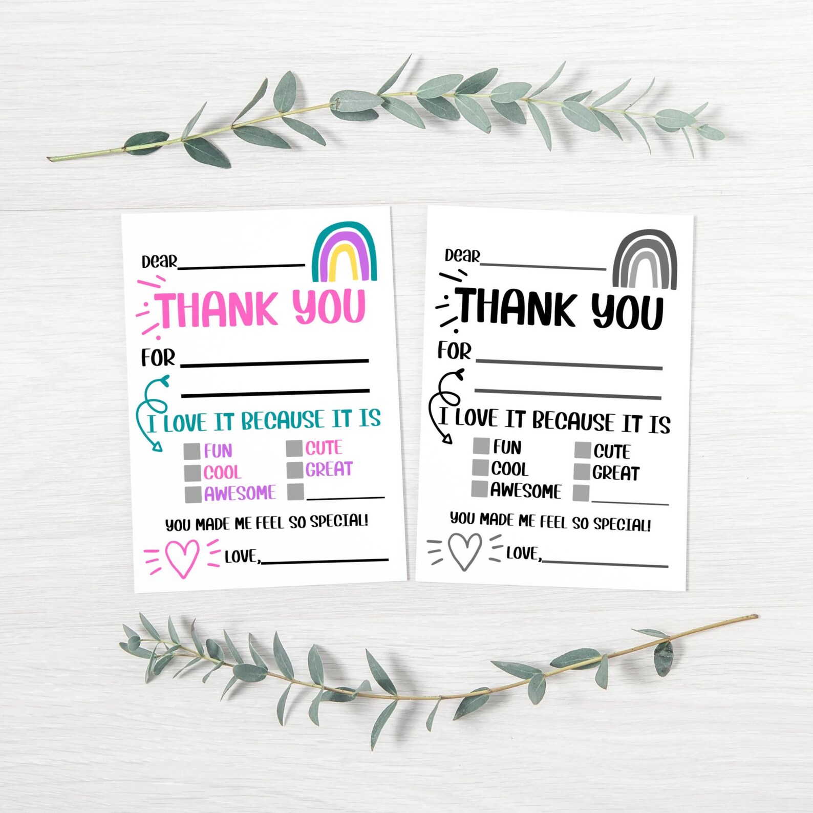 Rainbow PRINTABLE Thank You Cards for Kids INSTANT DOWNLOAD - Etsy