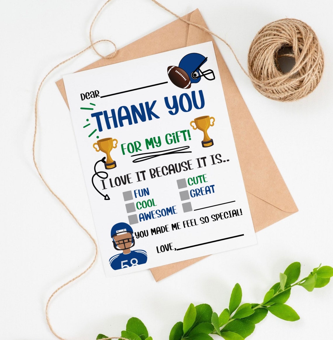 Football PRINTABLE Kids Thank You Cards for Toddler Birthday - Etsy