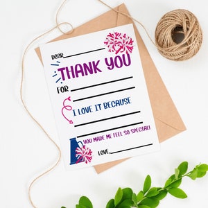 Cheerleader PRINTABLE Kids Thank You Cards for Toddler Birthday Digital ...