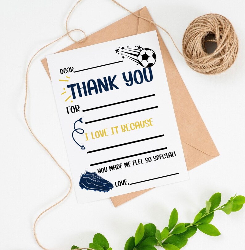 Soccer PRINTABLE Kids Thank You Cards for Toddler Birthday | Etsy