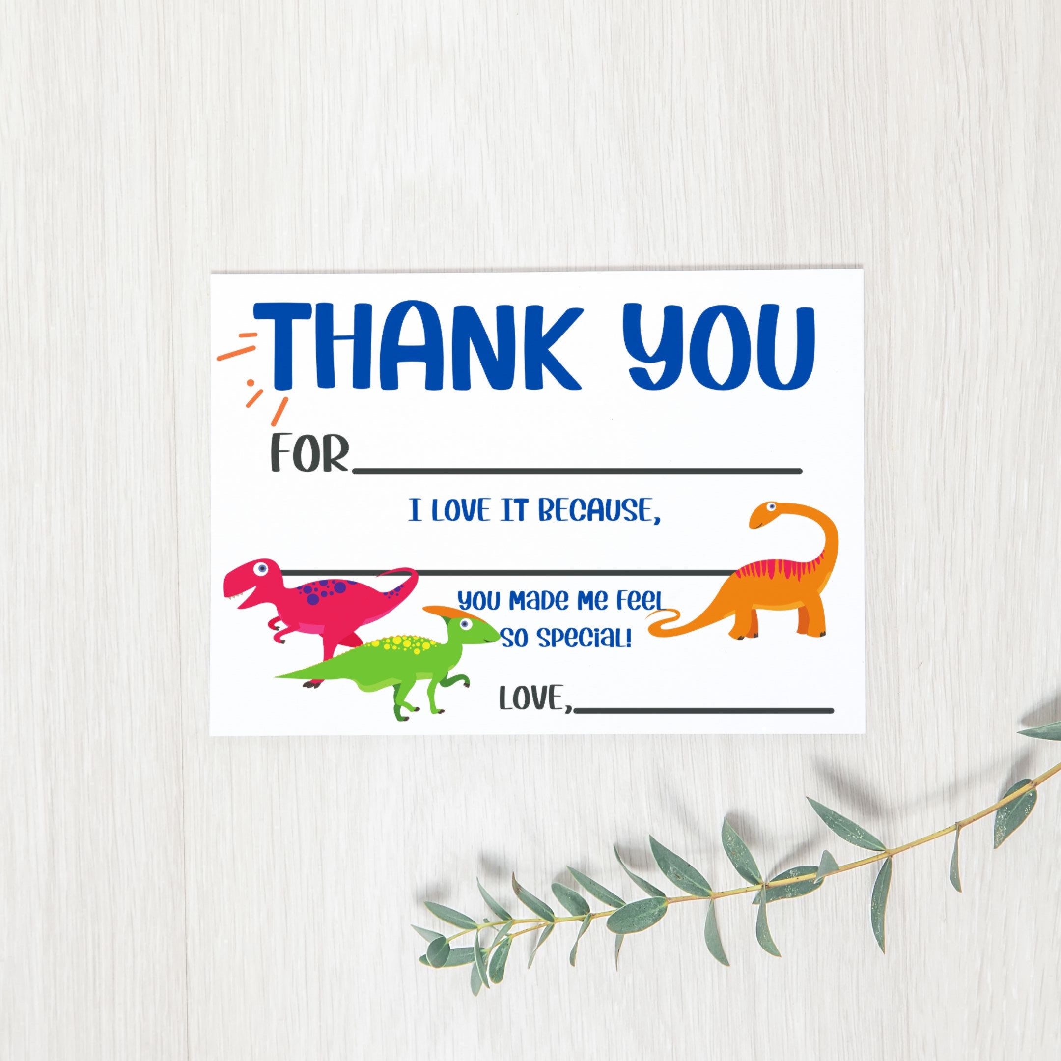 Dinosaur PRINTABLE Thank You Cards for Kids Fill in the Blank - Etsy