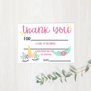 Unicorn PRINTABLE Thank You Cards for Kids Fill in the Blank Thank You ...
