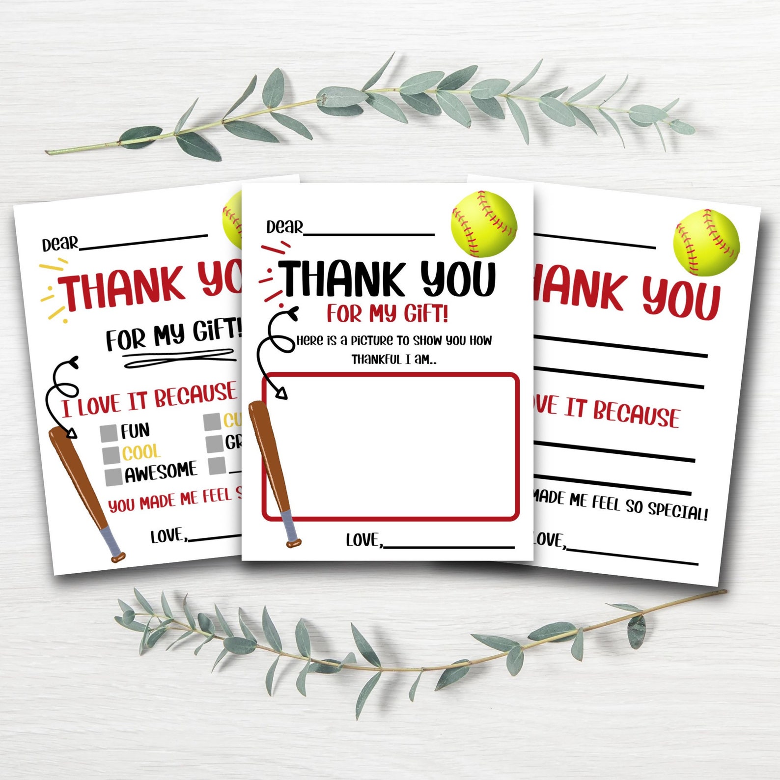Softball PRINTABLE Kids Thank You Cards for Toddler Birthday - Etsy