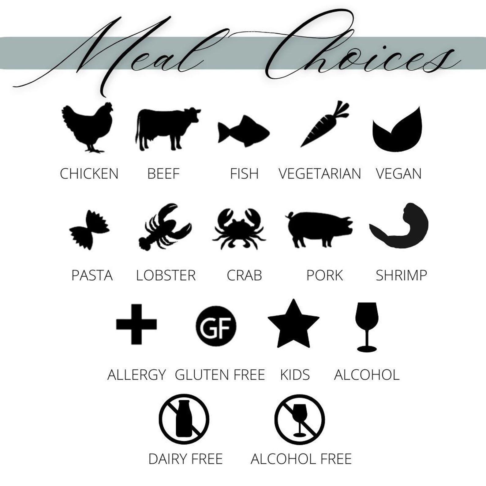 Set of 10 Catering Meal Choice Stickers Food Label for Wedding Place ...