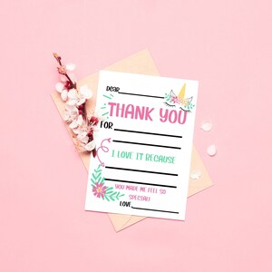 Unicorn PRINTABLE Thank You Cards for Kids Fill in the Blank Thank You ...