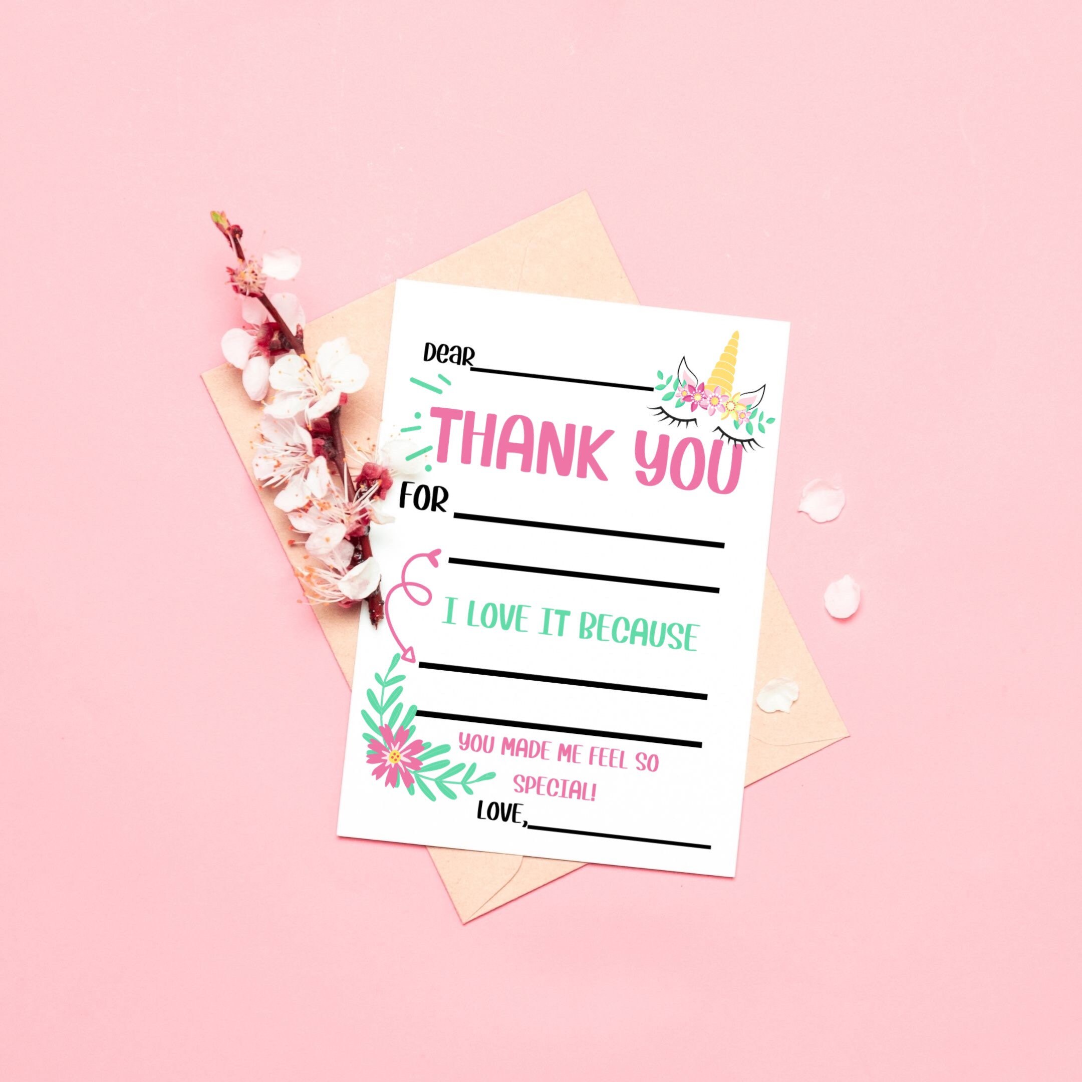 Unicorn PRINTABLE Thank You Cards for Kids Fill in the Blank - Etsy