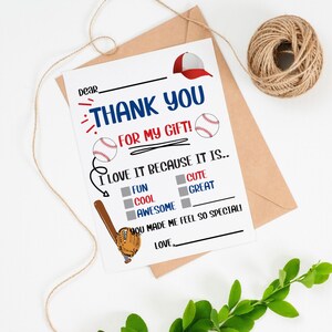 Baseball PRINTABLE Kids Thank You Cards for Toddler Birthday Digital ...