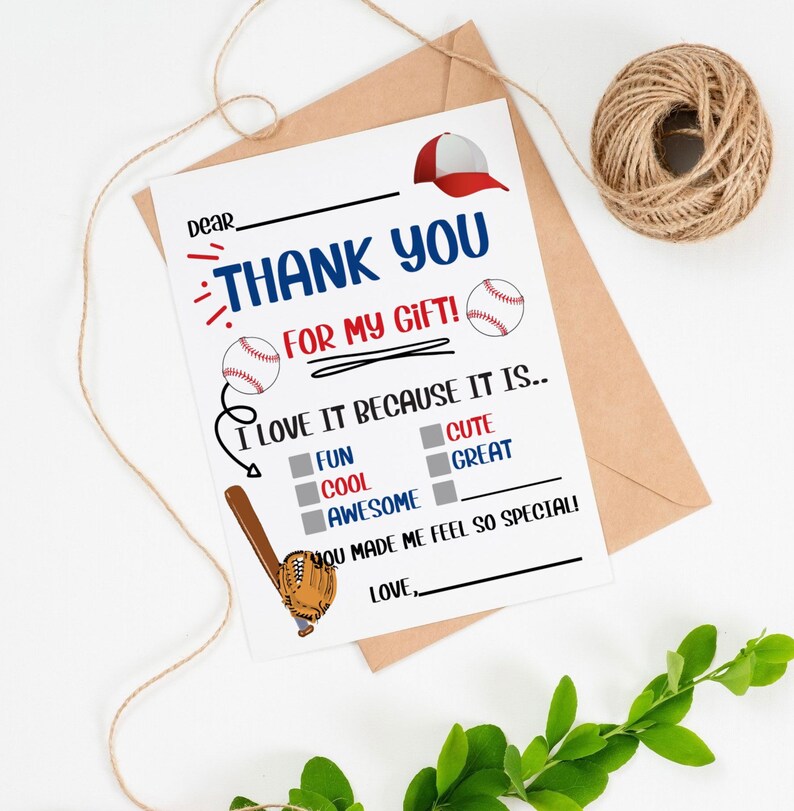 Baseball PRINTABLE Kids Thank You Cards for Toddler Birthday | Etsy
