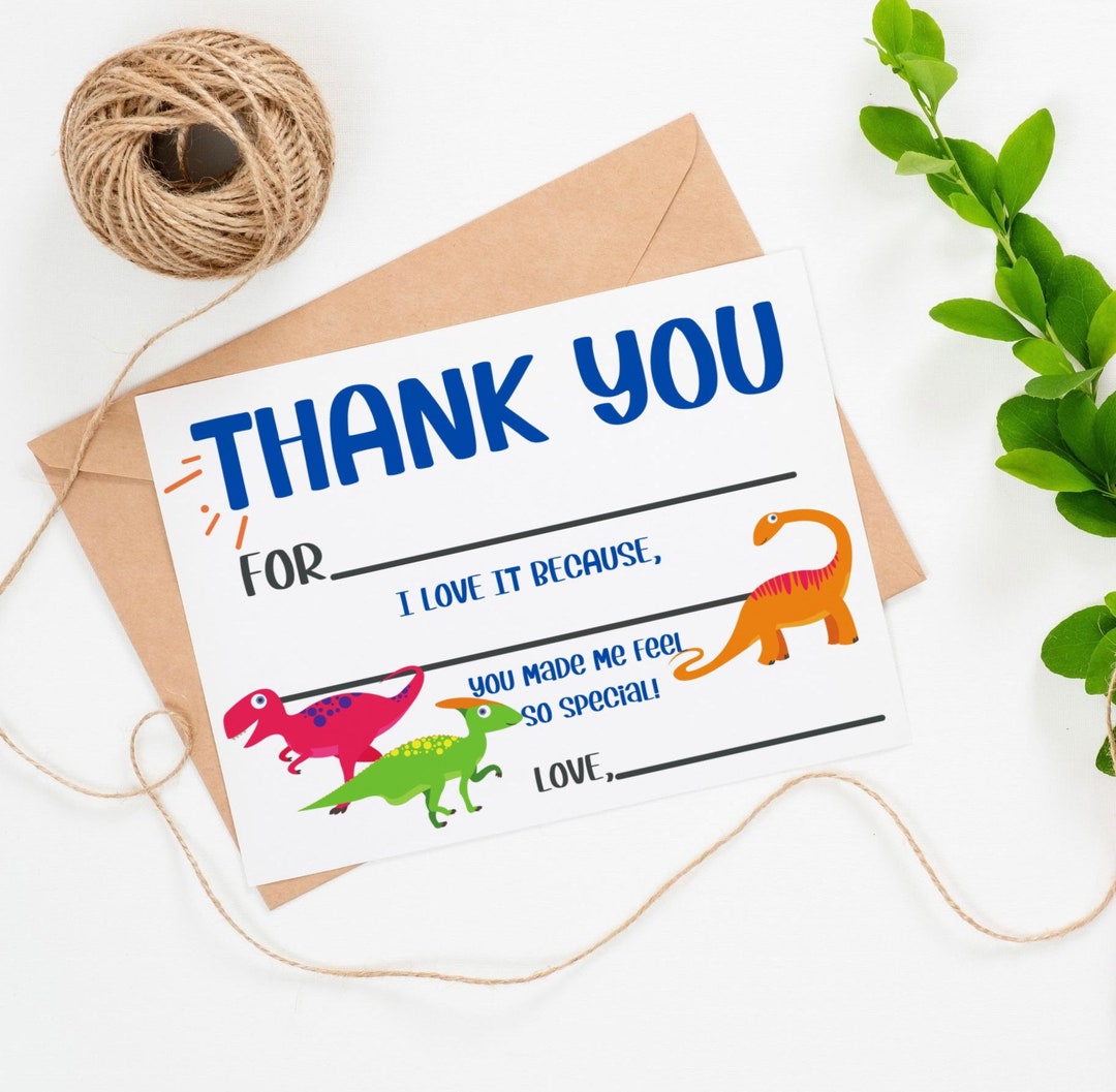 Dinosaur PRINTABLE Thank You Cards for Kids, Fill in the Blank Thank ...