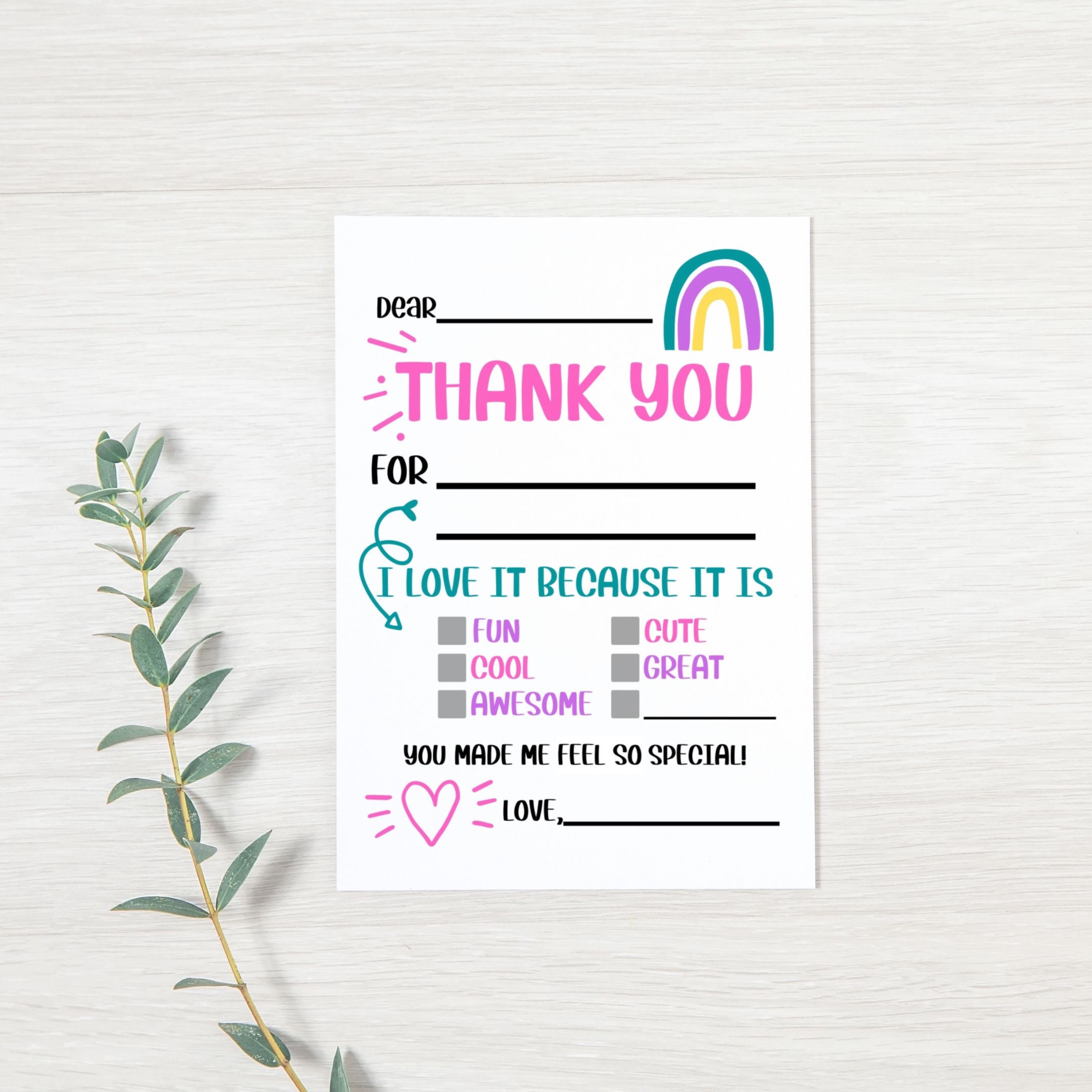 Rainbow PRINTABLE Thank You Cards for Kids INSTANT DOWNLOAD - Etsy