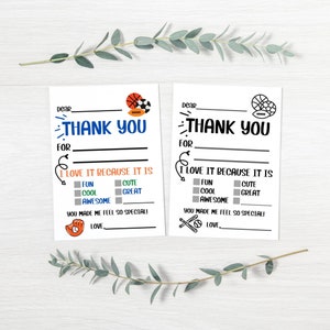 Sports PRINTABLE Thank You Cards for Kids INSTANT DOWNLOAD Fill in the ...