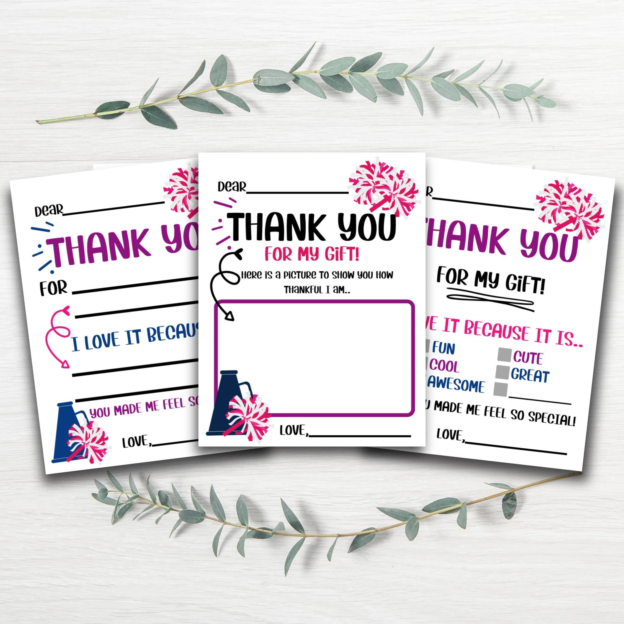 Cheerleader PRINTABLE Kids Thank You Cards for Toddler - Etsy