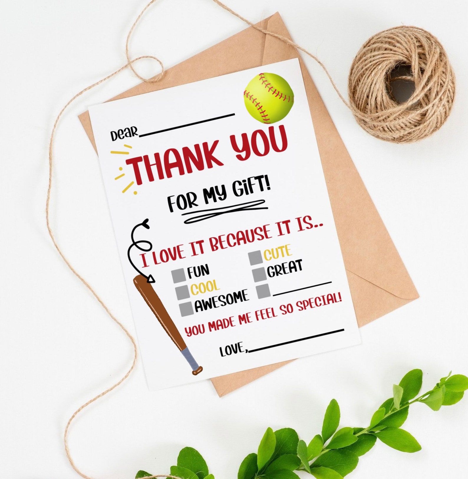 Softball PRINTABLE Kids Thank You Cards for Toddler Birthday - Etsy
